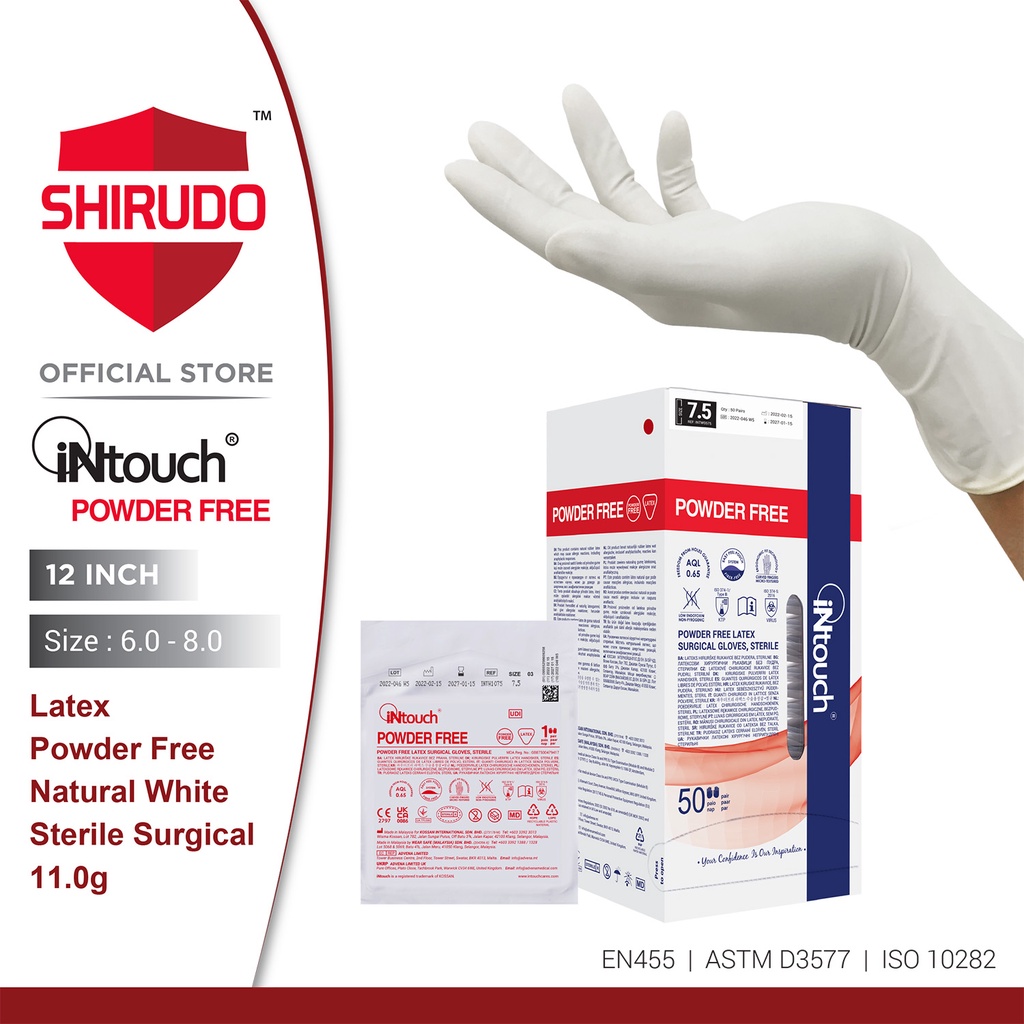 iNtouch Powder Free Sterile Latex Surgical Gloves (12"/11.0g/1pair ...