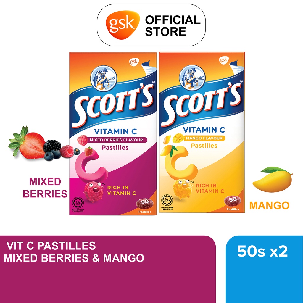 Scott's Vitamin C Pastilles Children Supplement - Mixed Berries + Mango ...