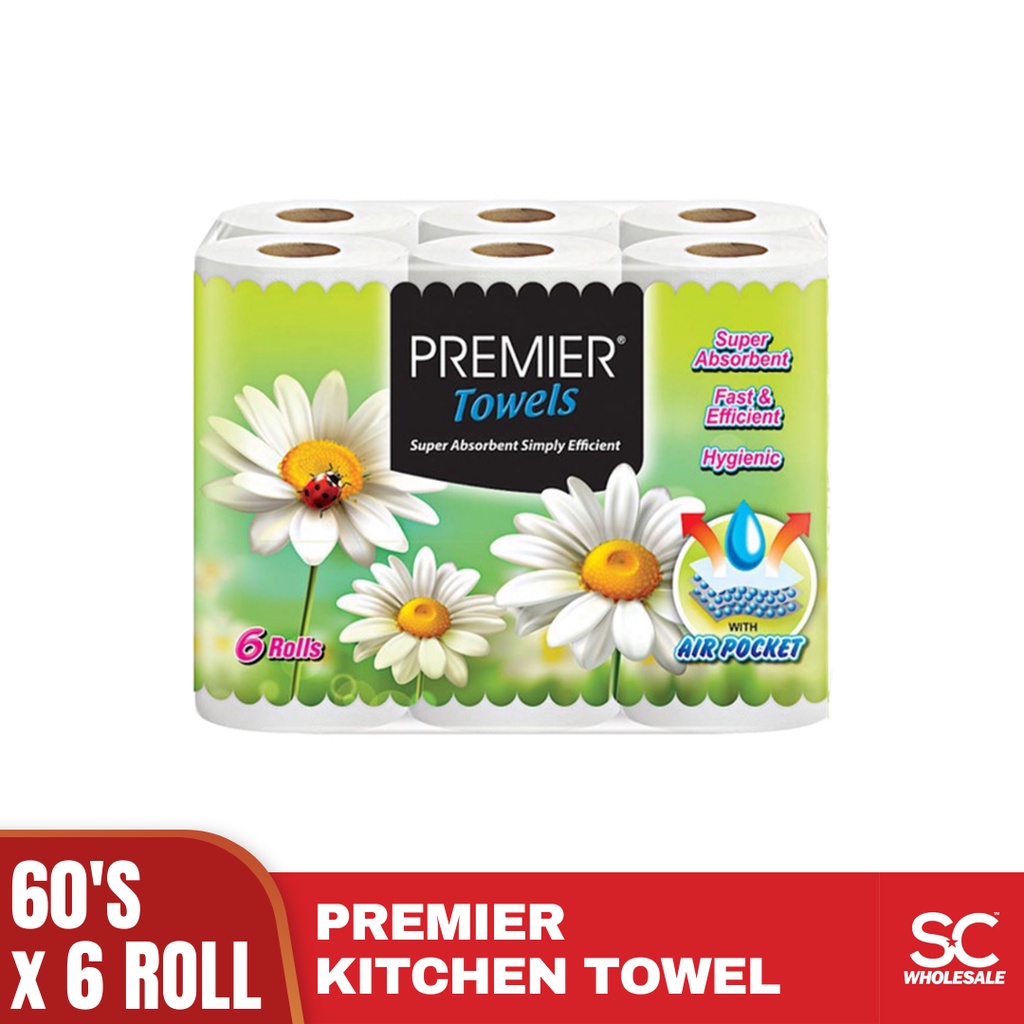 Premier Kitchen Towel Tissue Roll 60s x 6 rolls (360 Sheets) | Shopee ...
