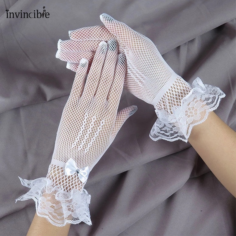 2 Pcs Elegant Ladies Short Lacework Hollow Out Sunscreen Mittens/ Prom ...