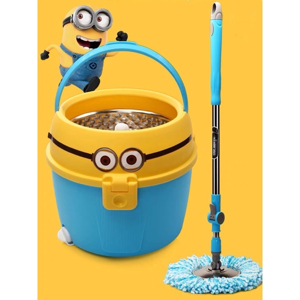Minion Rotary Mop Stainless steel Set Hand-Free Hand Wash Spin Mop Set ...
