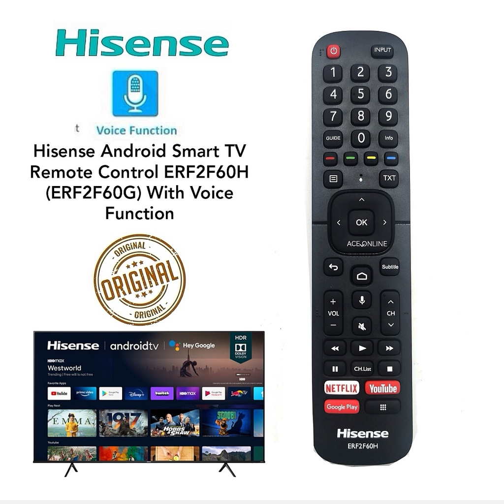 Original Hisense Android Smart TV Remote Control ERF2F60H (ERF2F60G ...