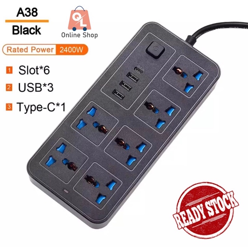 EU/UK/US Plug Power Strip 2M Extension Cable Electrical Socket Adapter ...