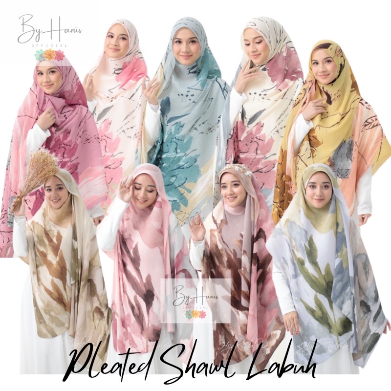 Wide Shawl Pleated Premium Chiffon By Hijab Galeria (Shawl Labuh ...
