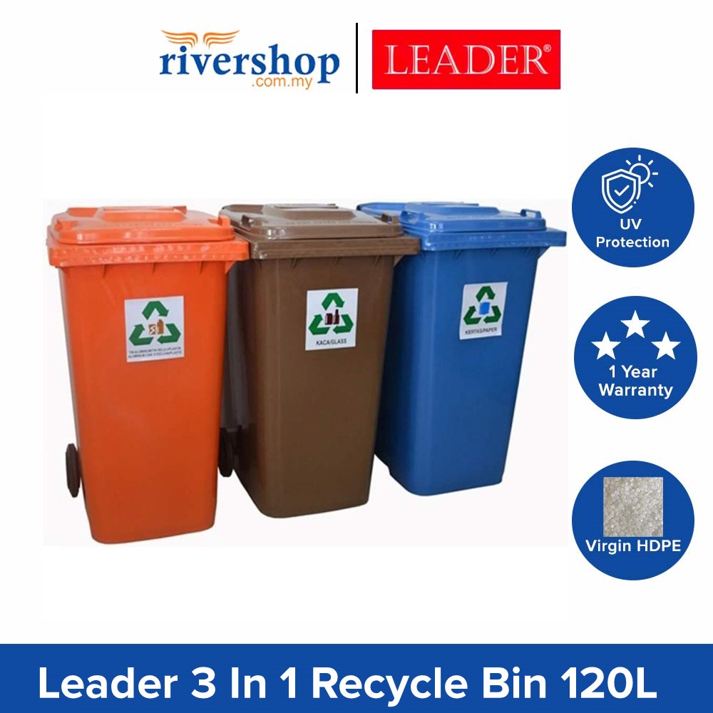 LEADER 120Litres 3 in 1 Recycle Bin / Recycle Dustbin/ Mobile Garbage ...