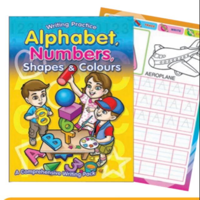 Writing Practice Alphabet, Numbers , Shapes & colours (4 in 1) | Shopee ...