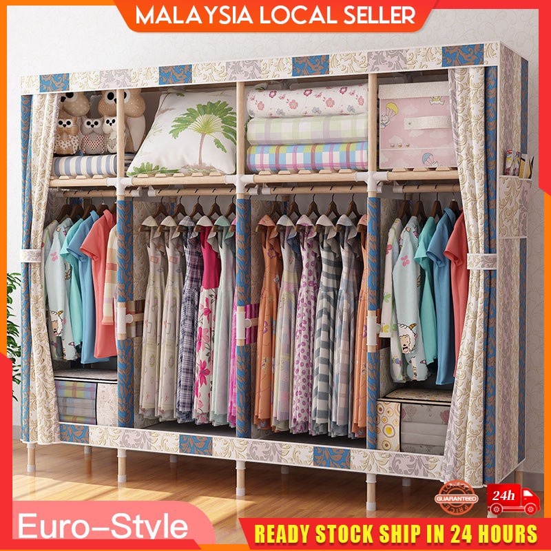 Super King Wood Wardrobe Storage Rack Almari Baju Rak Baju Pakaian ...