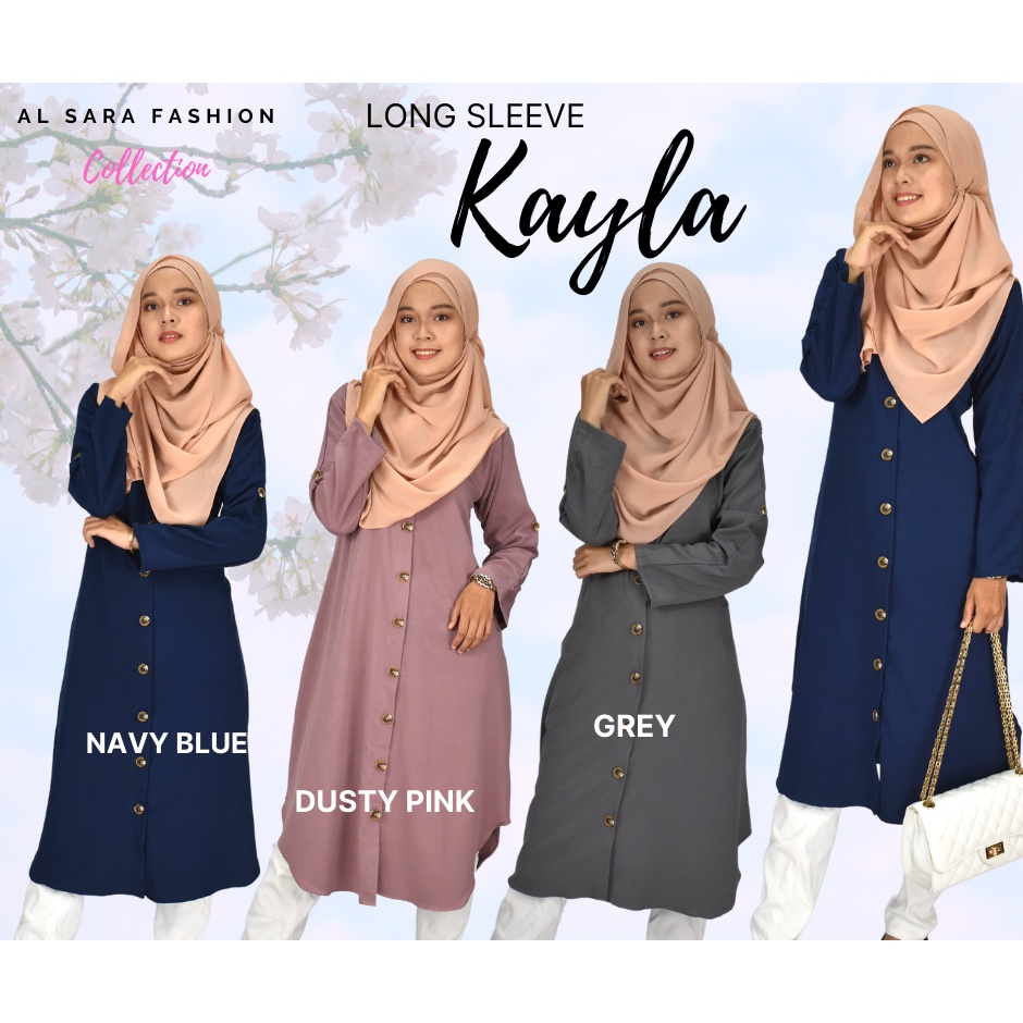 (S-3XL) BLOUSE KAYLA/KEMEJA LABUH BERKOLAR/WOMEN MUSLIMAH CARDIGAN/2 IN ...