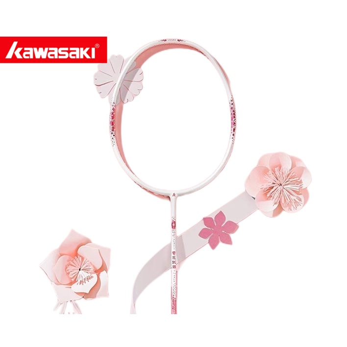 Kawasaki Badminton Racquet Blossom With Gift Box - White & Pink 5U/18 ...