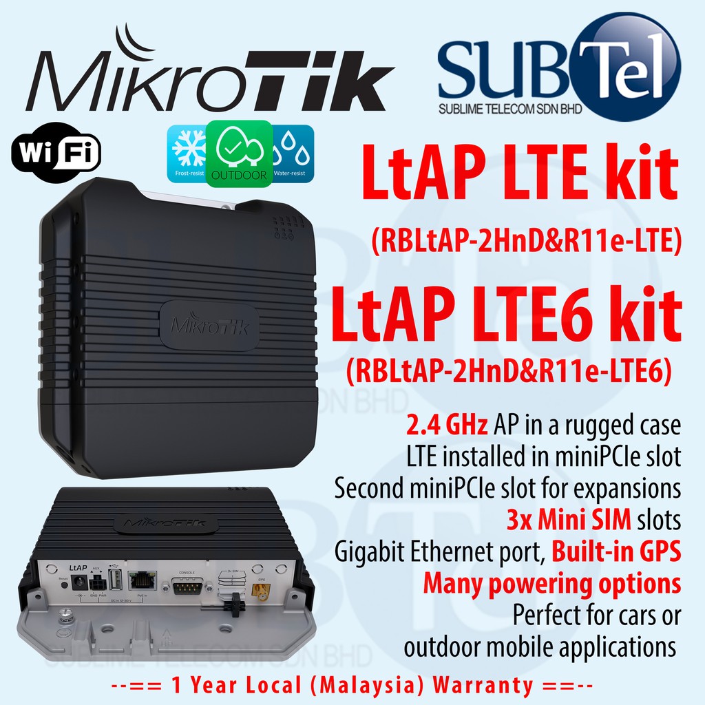 MikroTik LtAP LTE LTE6 kit RBLtAP-2HnD&R11e-LTE / RBLtAP-2HnD&R11e-LTE6 ...