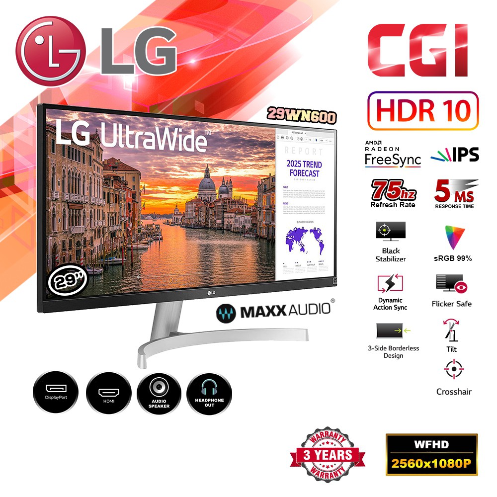 Lg 29wn600 29" ips 75hz 5ms wfhd hdr10 amd freesync maxxaudio virtually ...