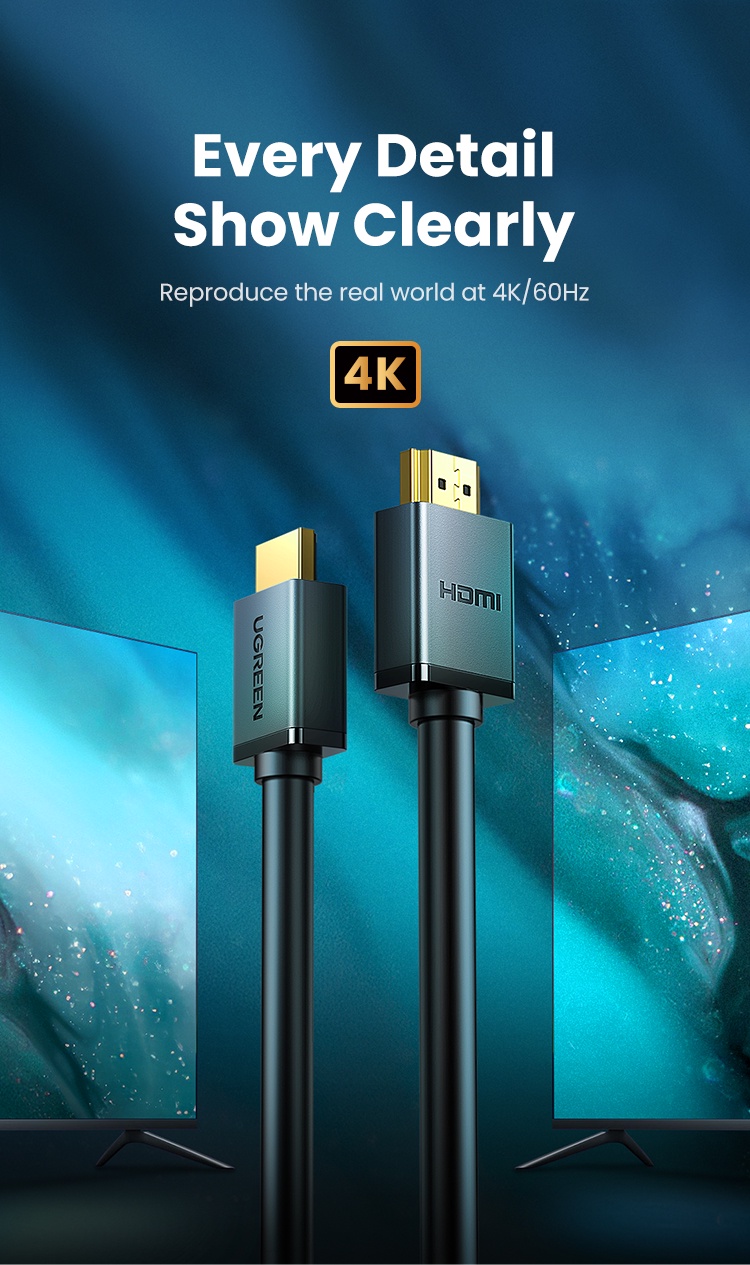 UGREEN HDMI 2.0 Cable 3D 4K 1080P Male to Male for Projector LCD ...