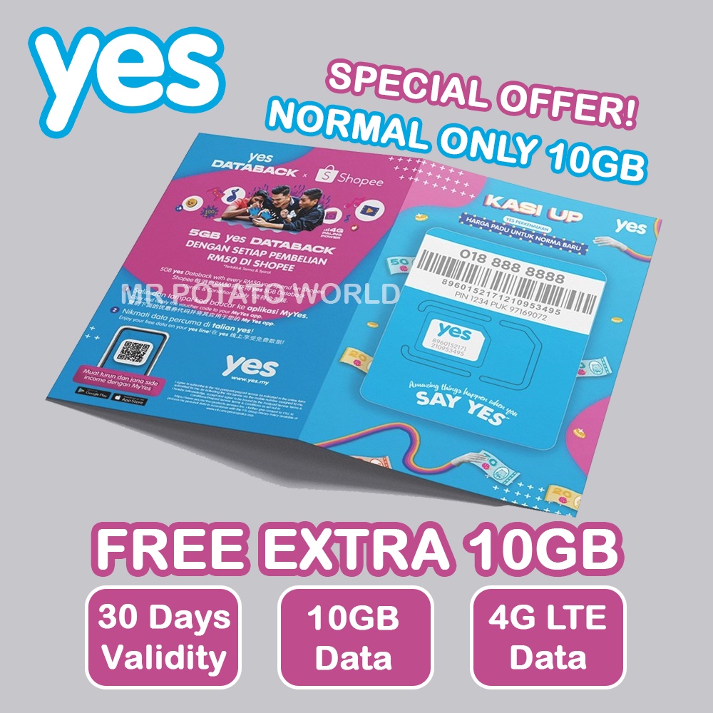 [FREE EXTRA 10GB] YES Sim Card Kad Dan 4G LTE Prepaid Mobile Internet ...