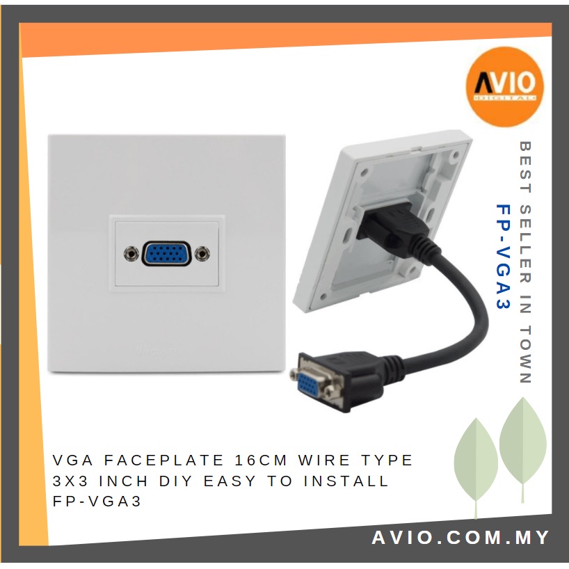 D-SUB VGA Faceplate 16cm Wire Cable Type Female to Female 3x3 Inch DIY Easy to Install FP-VGA3 ...