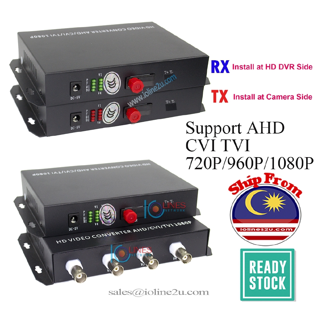 4 Channel 1080P HDCVI HDTVI Fiber optic Converter HD-CVI Dahua ...