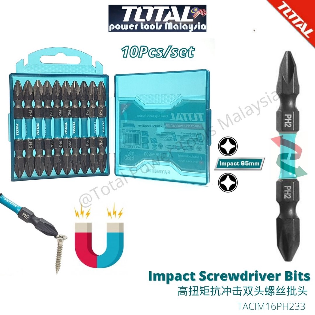 TOTAL 10 Pcs Impact Screwdriver Bits ( Power Bits ) 65MM ...