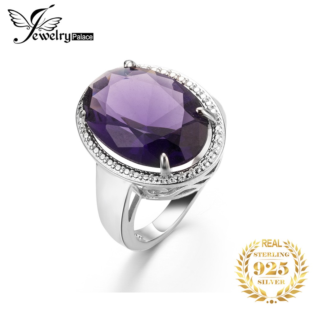 cincin silver 925 original silver ring for women Large amethyst zircon ...