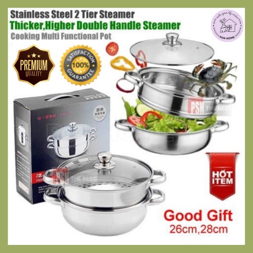 Stainless Steel Steam Pot Ex-Thick Periuk Pengukus Steamer 28 cm ...