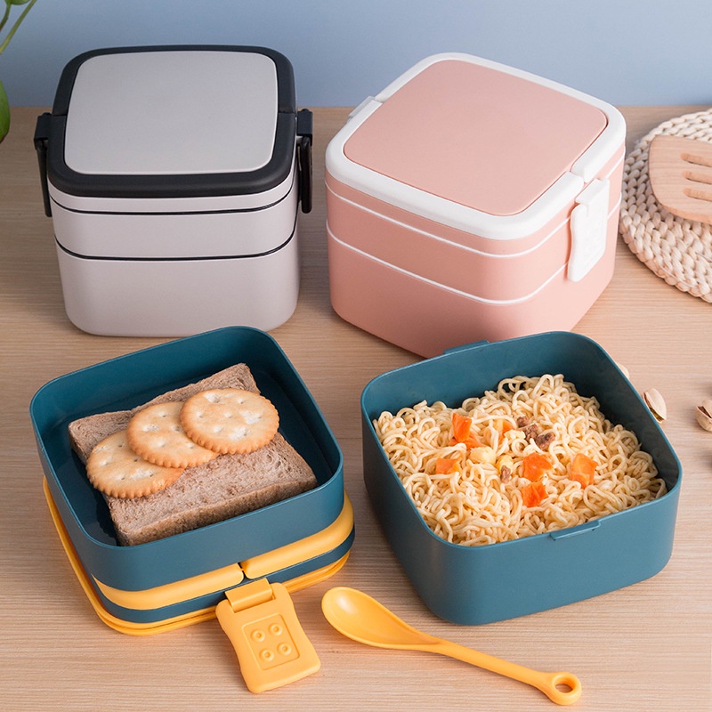 (READY STOCK) Japanese Double Layer Portable Square Meal Lunch Box ...