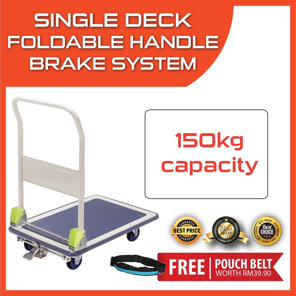 Prestar Metal Hand Trolley (Single Deck, Foldable Handle, Brake) 150kg ...