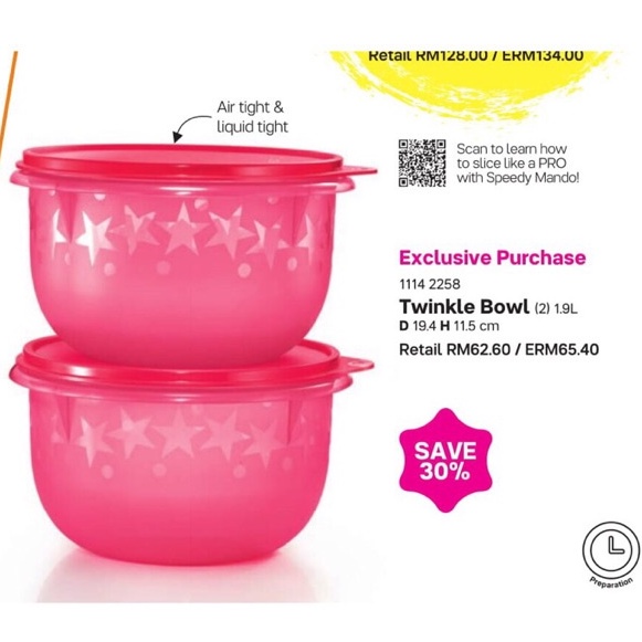 Tupperware Airtight LiquidTight Twinkle Bowls 1.8L RED COLOUR BOWLS ...