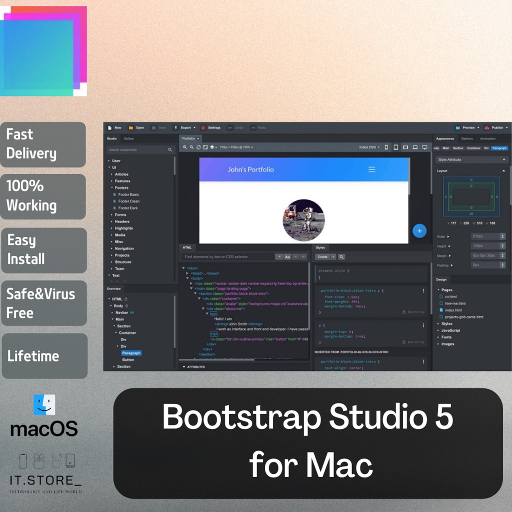Bootstrap Studio 5 Lifetime for Intel and M1 Chip Apple Silicone MacOs ...