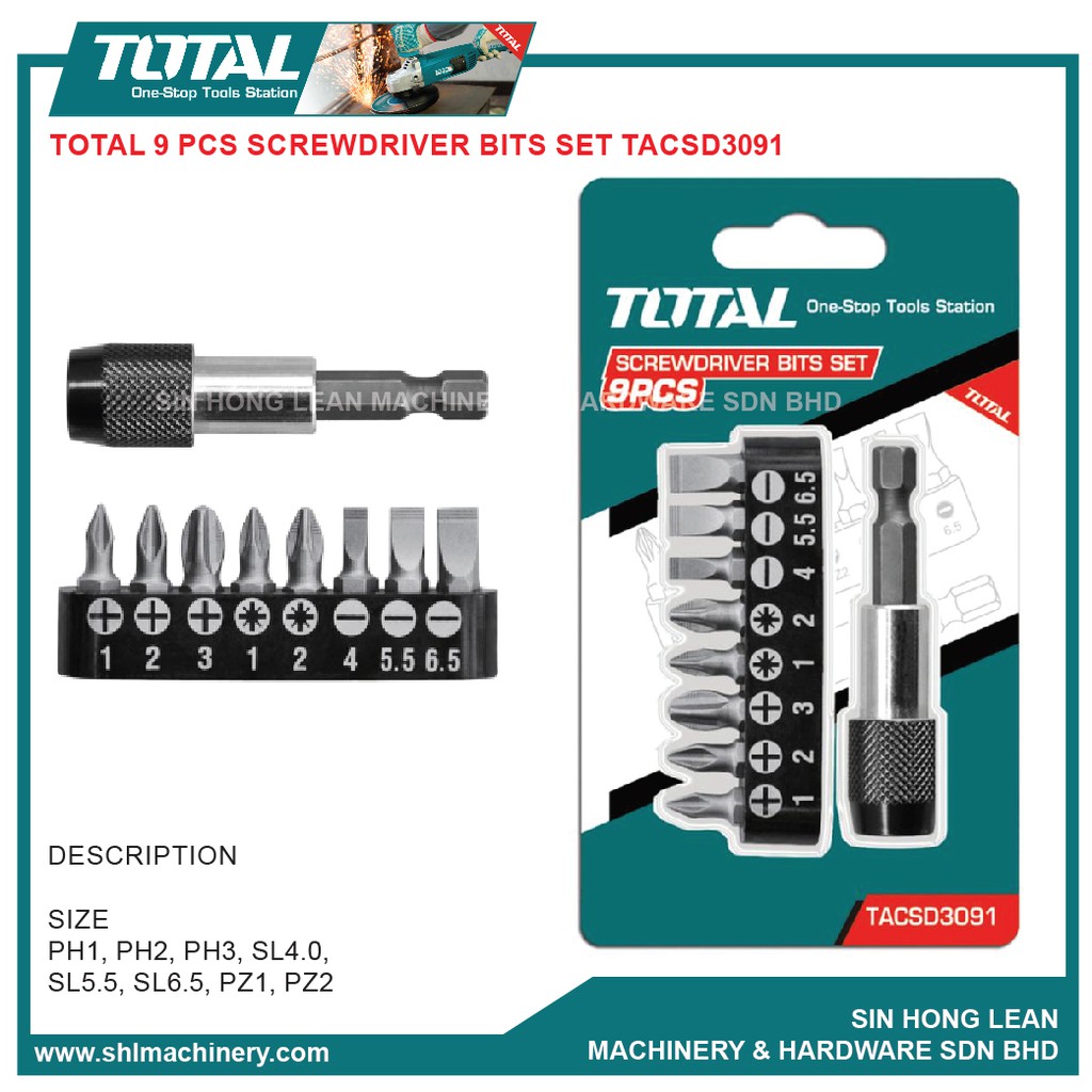 TOTAL 9 Pcs Screwdriver Bits Set TACSD3091 | Shopee Malaysia