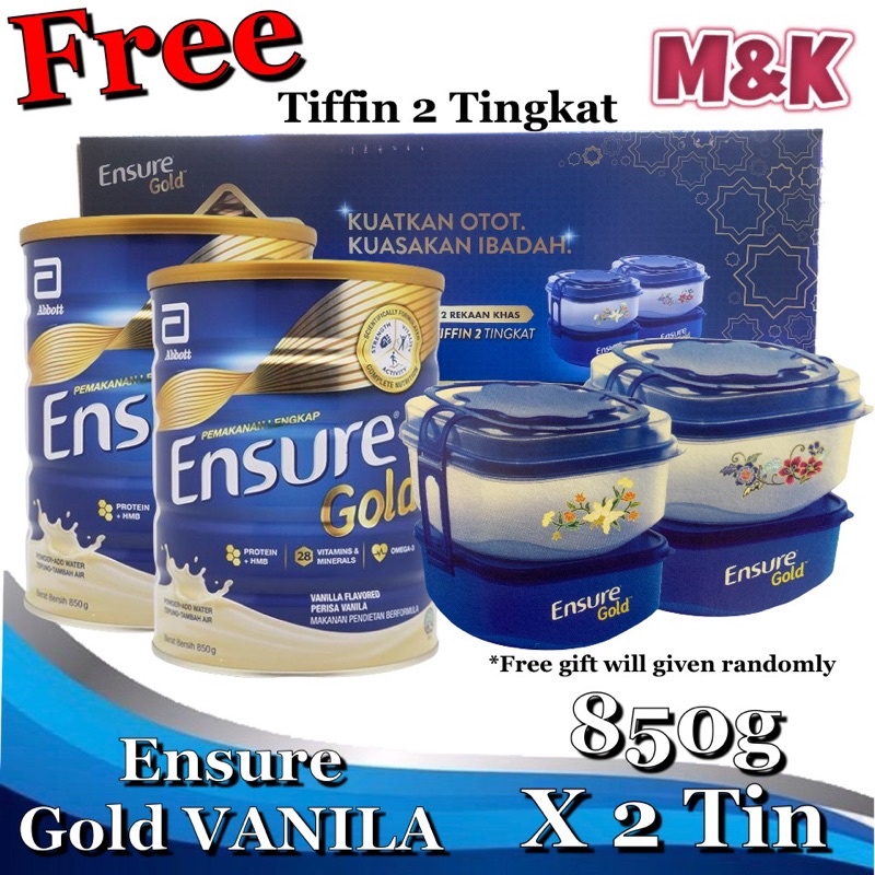 Abbott Ensure Gold Vanilla ( 850g x 2 FREE Tiffin ) Exp 11/2023 | Shopee Malaysia