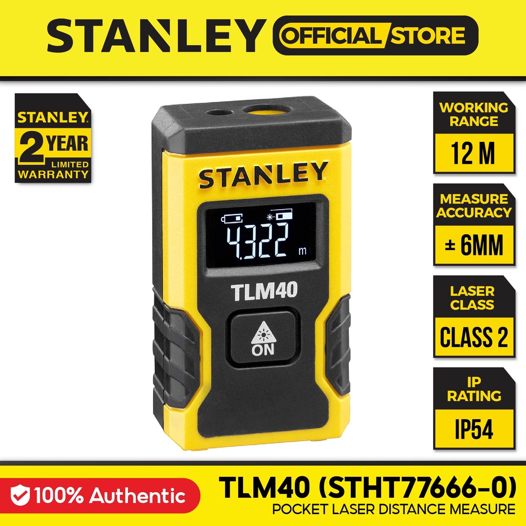 Stanley TLM40 Pocket Laser Distance Measure (12m/40ft) STHT77666 ...