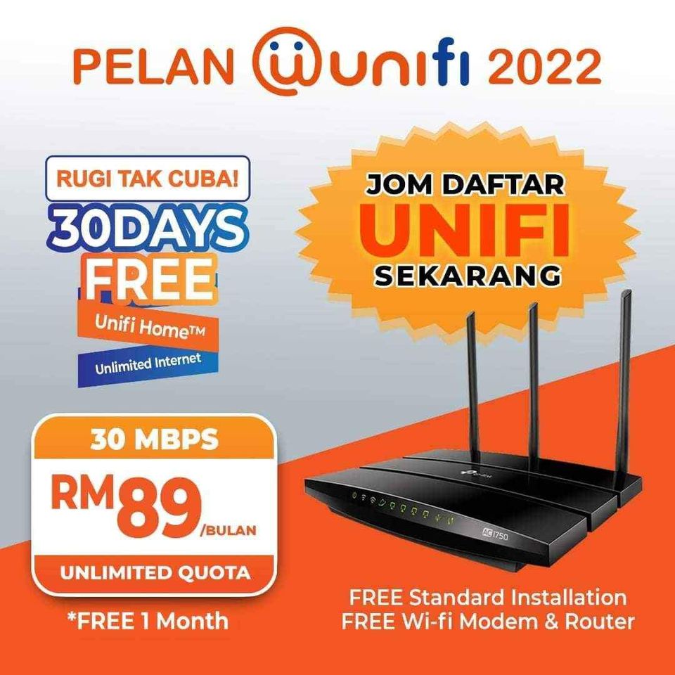 UNIFI 30Mbps Home Fiber Unlimited Data 30 Hari PERCUMA FREE Modem ...
