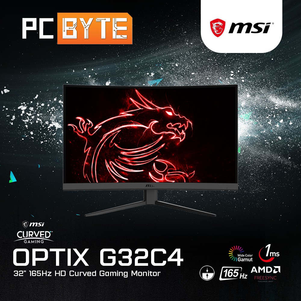 Msi optix g32c4 32" 1920x1080p va 1ms 165hz fhd freesync curved gaming ...