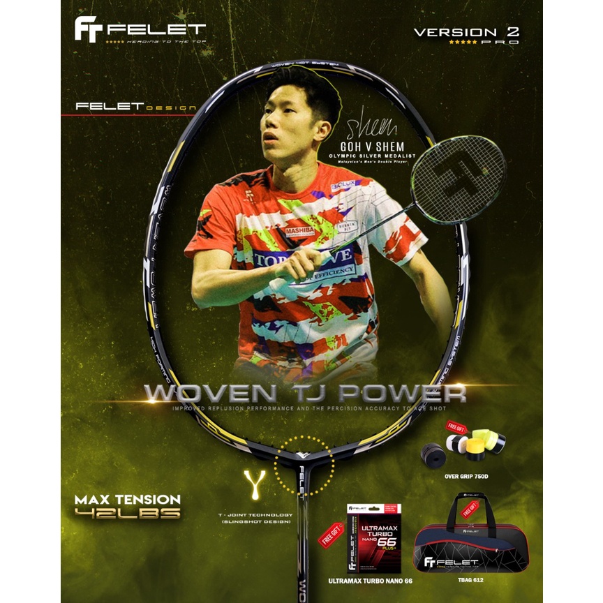 Felet Woven TJ Power V2 Used By Goh V shem Racket 4u 82gram+- High-End ...