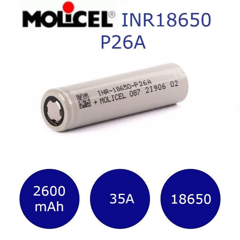MOLICEL P26A 18650 2600mAh 35A Ultra-High Power Rechargeable Li-ion ...