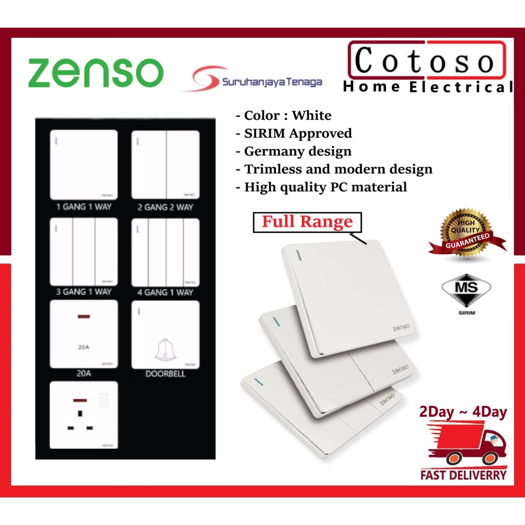 SIRIM!! ZENSO Switch Grande White Switches & Socket Suis Lampu Rumah ...