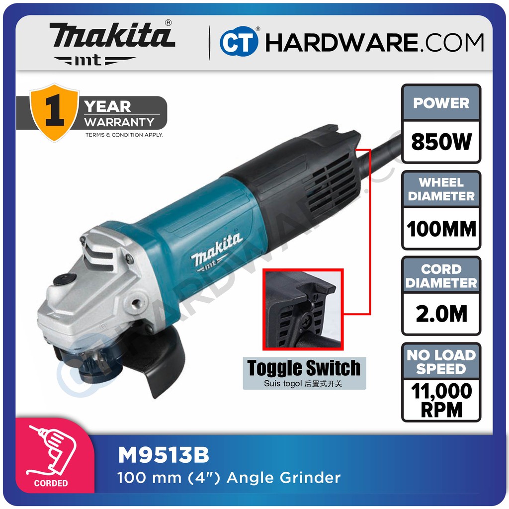 MAKITA MT M9513B CORDED ANGLE GRINDER 4" 850W 11,000RPM ( TOGGLE SWITCH ...