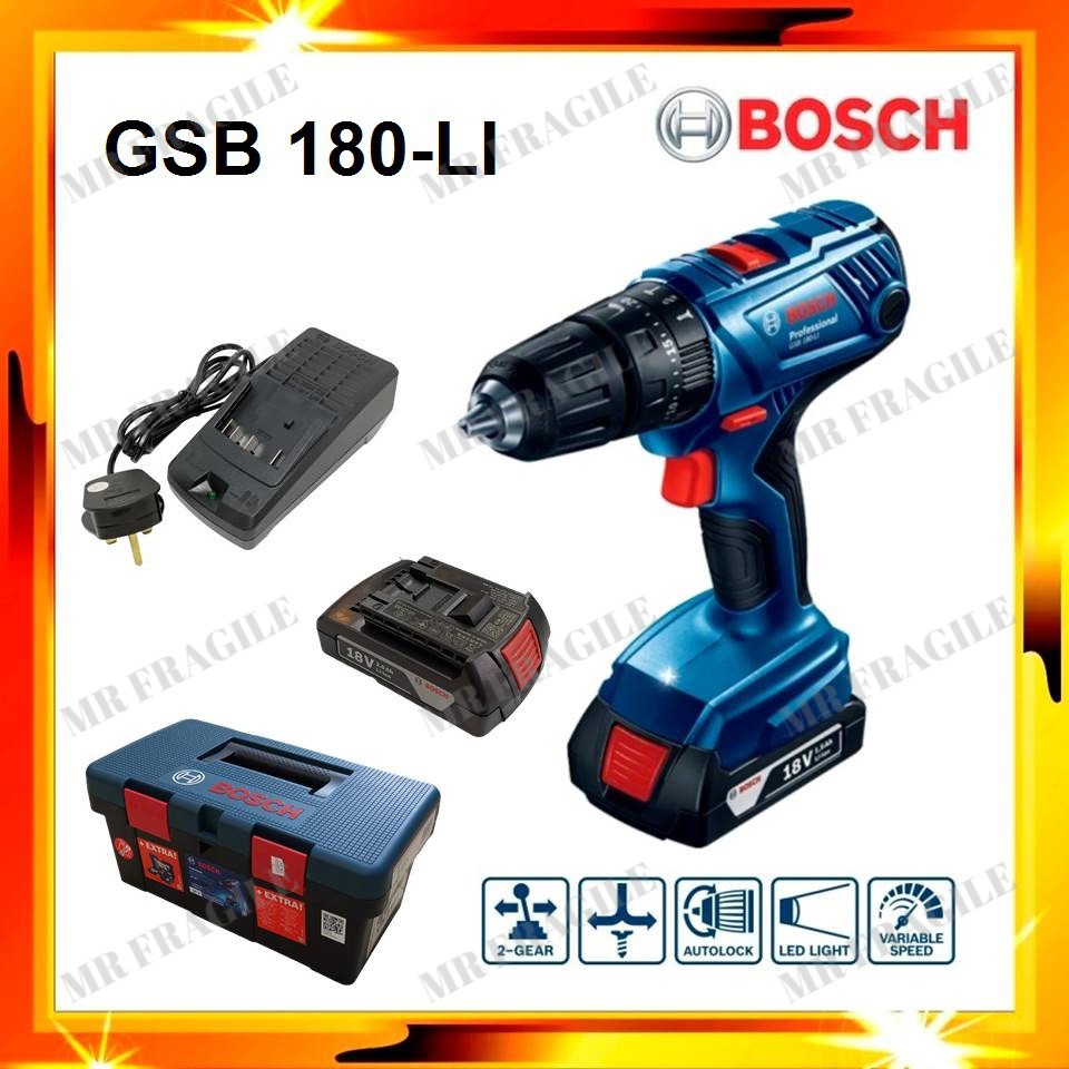 BOSCH GSB 180 LI 18V (Tool Box with 2.0AH BATTERY) CORDLESS IMPACT ...