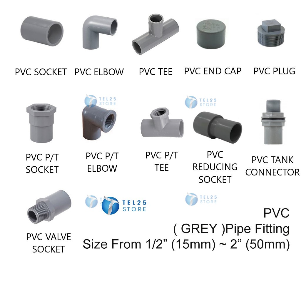 [ 1 UNIT ] PVC Part 1 ( GREY ) Pipe Fitting Socket / Elbow / Tee / Cap ...