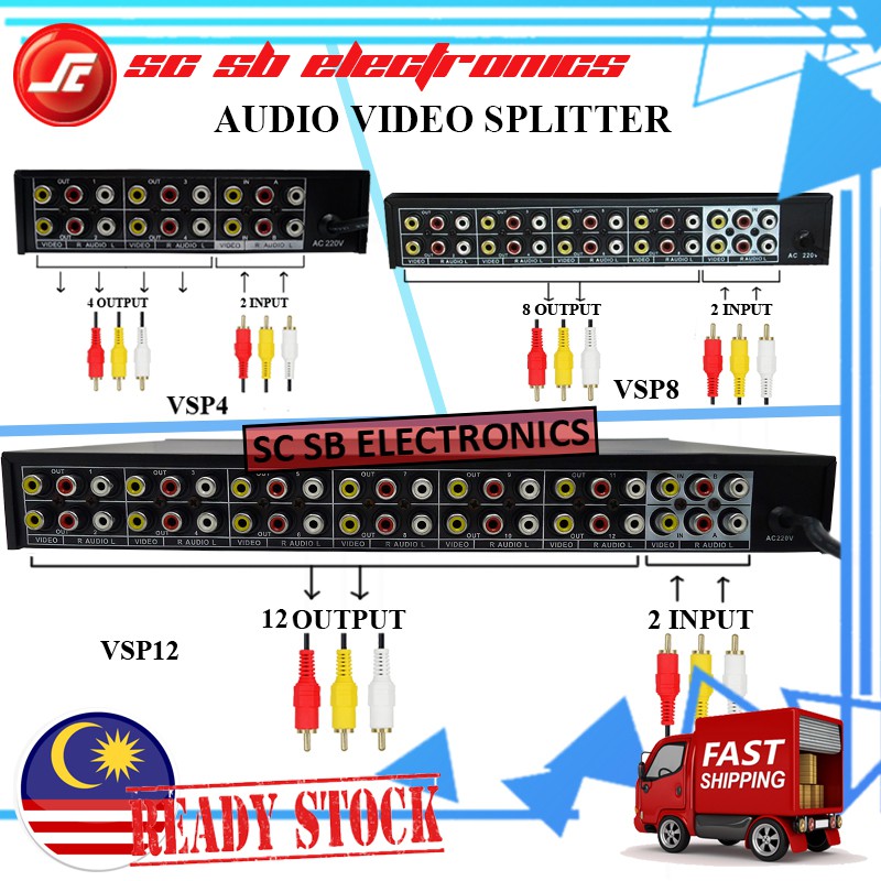 AUDIO VIDEO SPLITTER AV RCA SPLITTER SELECTOR SWITCH - VSP4 ( 2 IN 4 ...