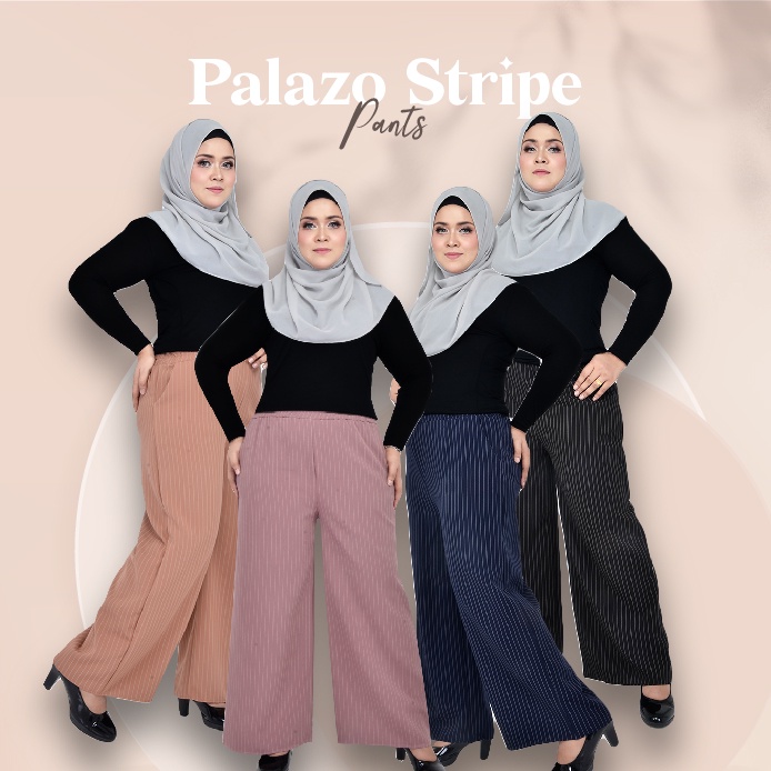 [VIEW] PLUS SIZE MUSLIMAH STRIPE PALAZO (FREE SIZE FIT TO 2XL) 6628 ...