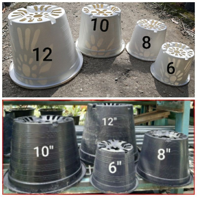 Pasu plastik hitam, putih. saiz 6, 8, 10, 12 inch | Shopee Malaysia