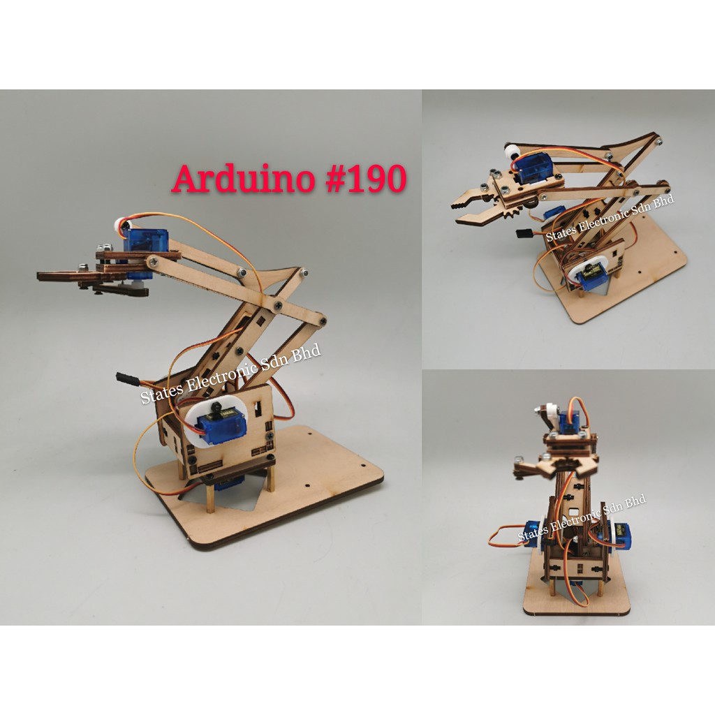 Arduino#190 AR-ROBO-02 Wooden Robotic Arm Kit with 4 SG90 Motor ...
