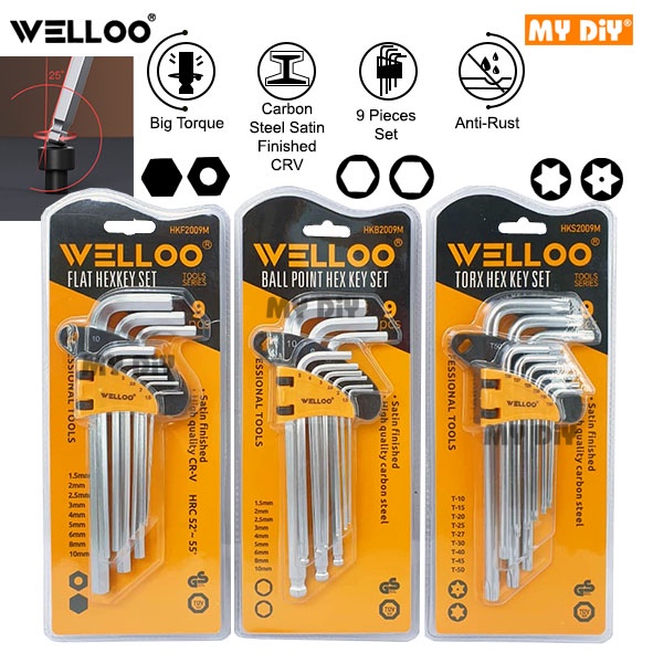 MYDIYHOMEDEPOT - Welloo 9pcs Allen Key Set Flat Hex Allen Key Ball ...