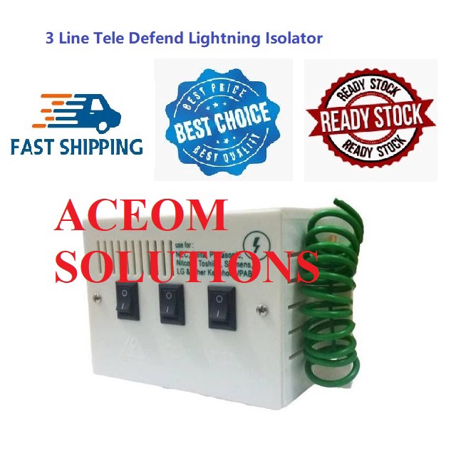 TELE DEFEND Lightning Isolator for Incoming Telephone Line 3 LINE SURGE ...