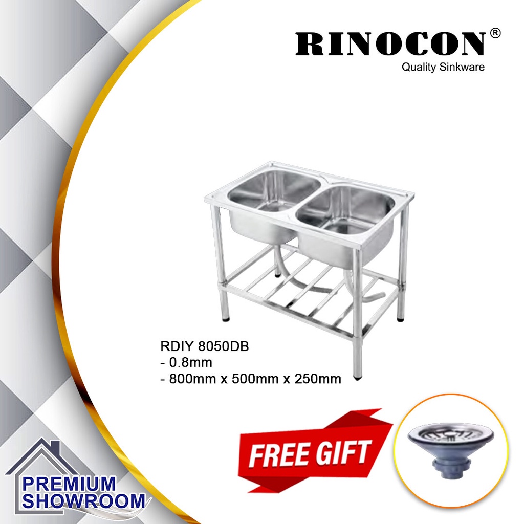 RINOCON Stainless Steel Double Bowl Sink (RPS8050DB) | Shopee Malaysia