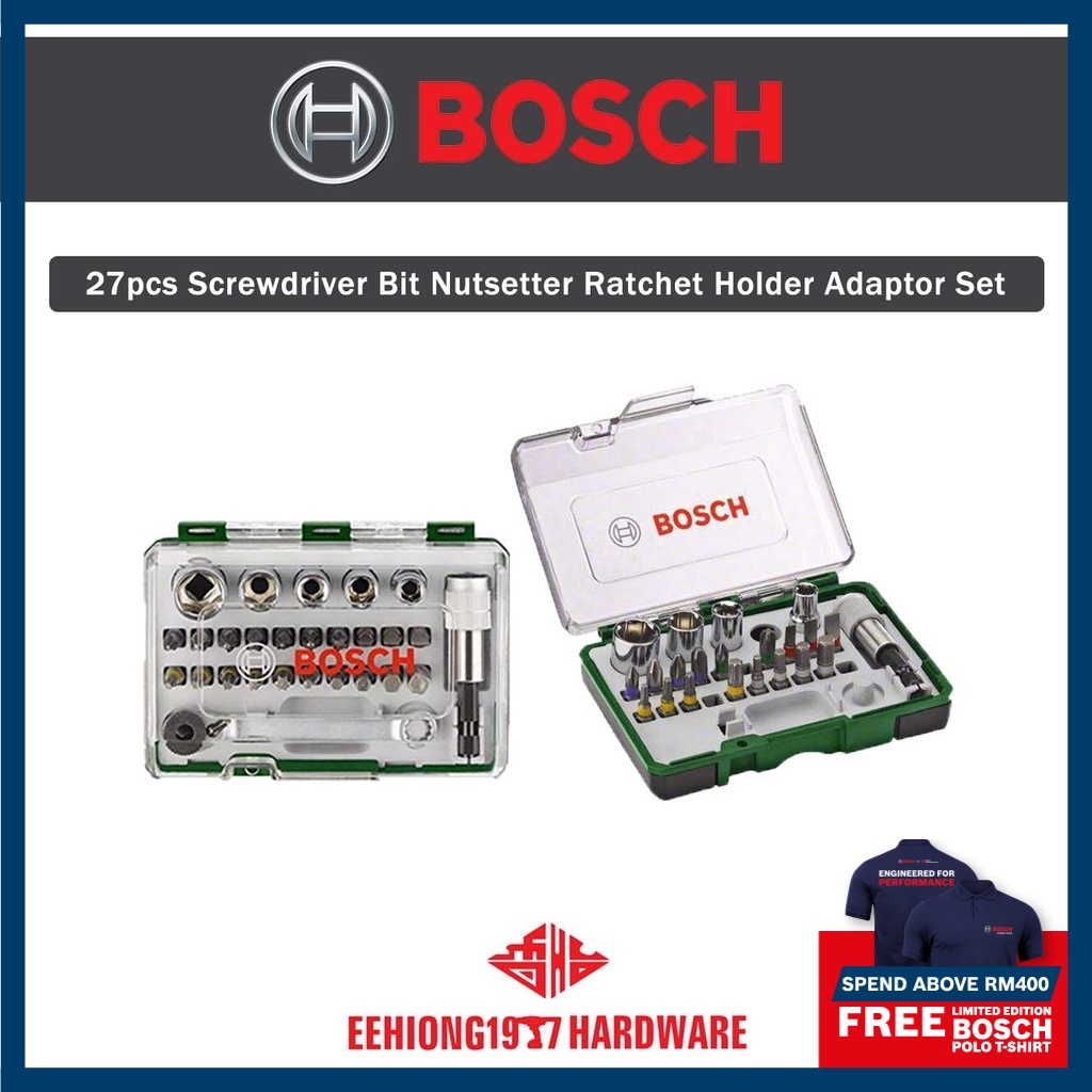 BOSCH 27pcs Screwdriver Bit Nutsetter Ratchet Holder Adaptor Set ...