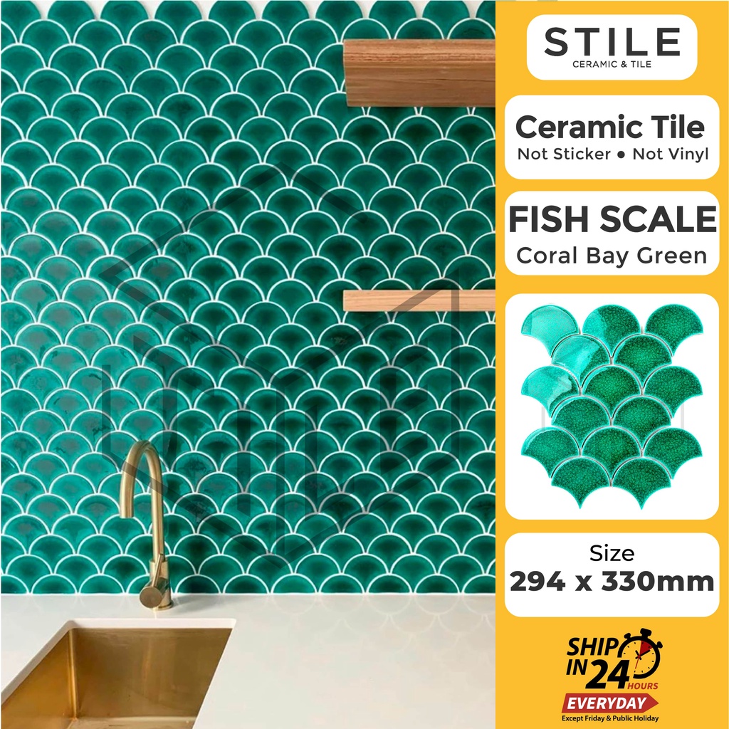 [REAL TILE] FISHSCALE CORAL BAY GREEN MOSAIC TILES/MOZEK/CERAMIC TILES ...