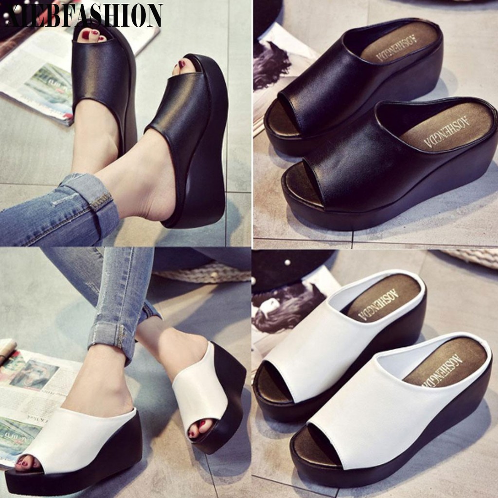Casual Black Sandals Wedges 7.5CM Heel Kasut Perempuan Murah Kasut ...