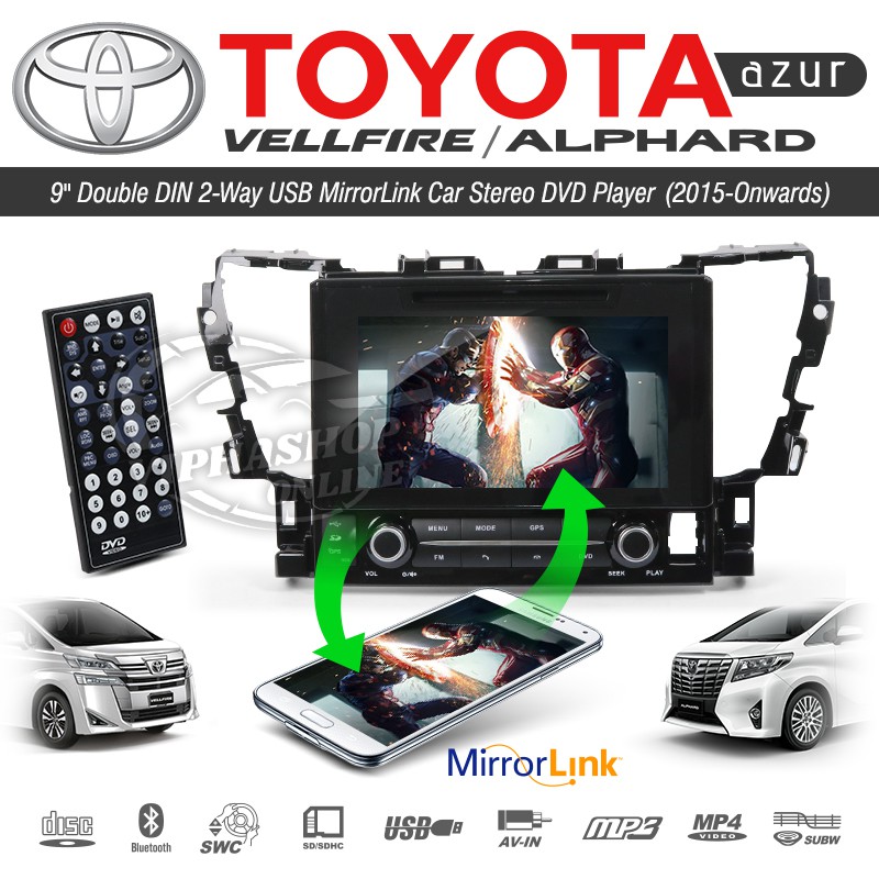 TOYOTA Alphard Vellfire 2015-ON 9" Double DIN Android Sat Nav Mirror Link DVD Stereo Player ...