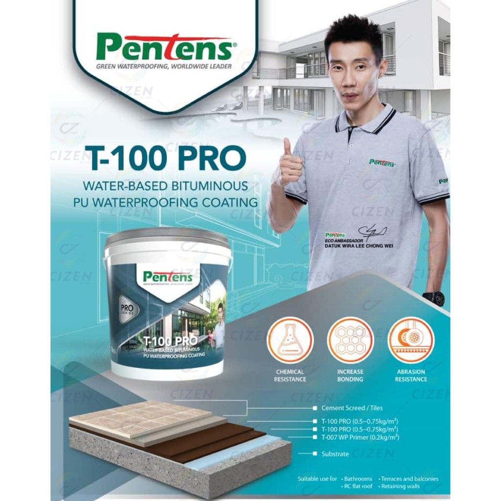 Pentens T-100 Pro Water-Based Bituminous PU Waterproofing Coating (5KG ...