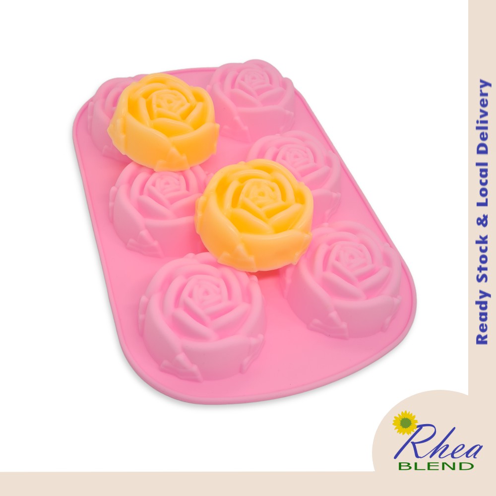 6 Cavity Rose Flower Leaf Silicone Mould Jelly Soap Candle Mini Cake ...